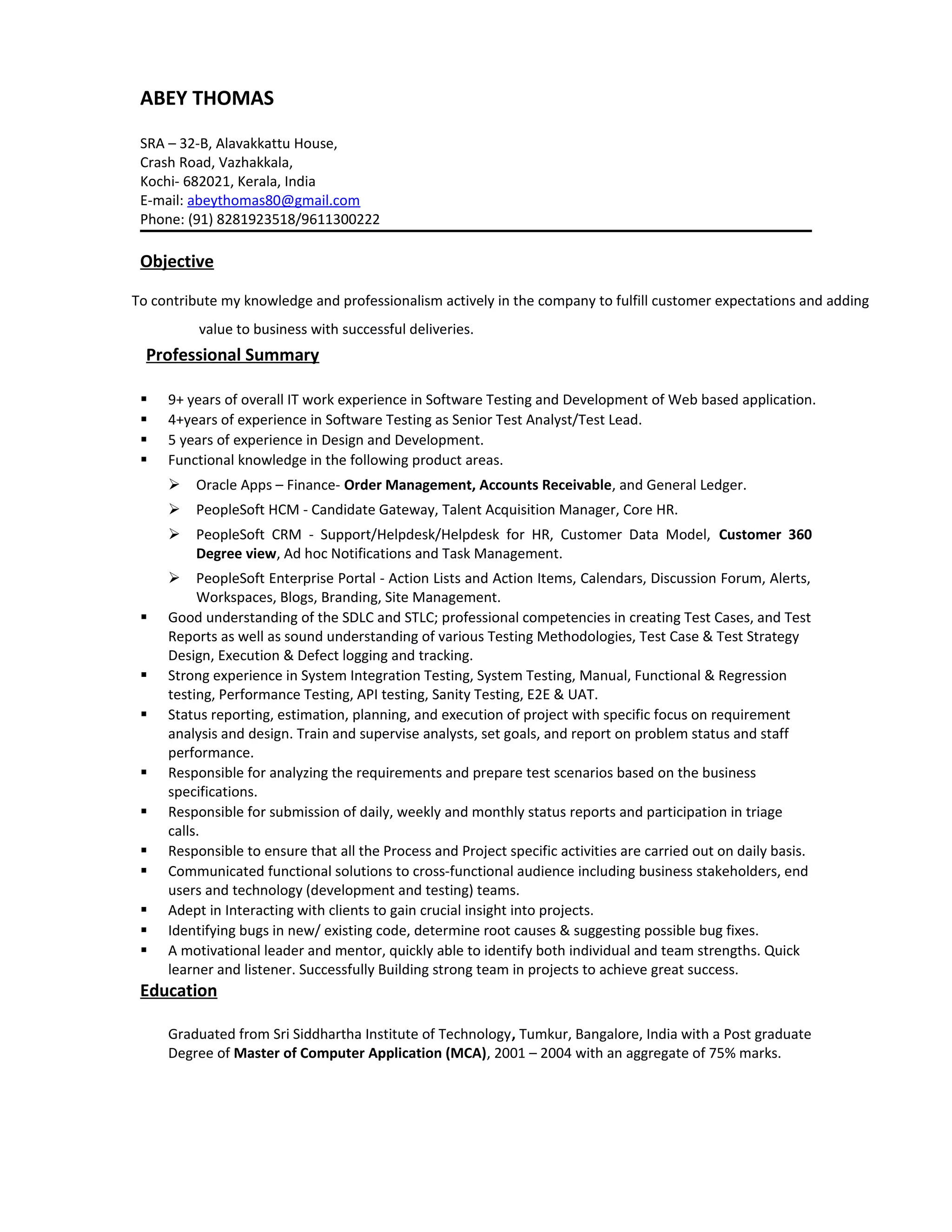 Abey_Thomas_Resume | DOC | Computer Software and Applications | Computing