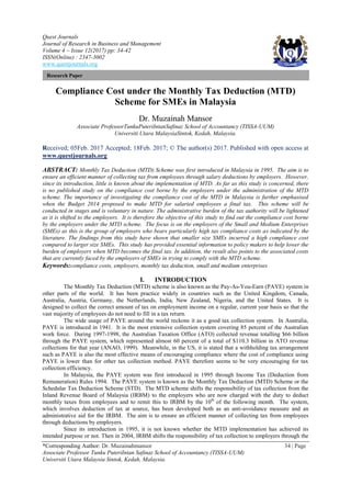 Compliance Cost under the Monthly Tax Deduction (MTD) Scheme for SMEs ...