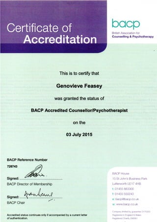 BACP Cert of Accreditation | PDF | Medical Health