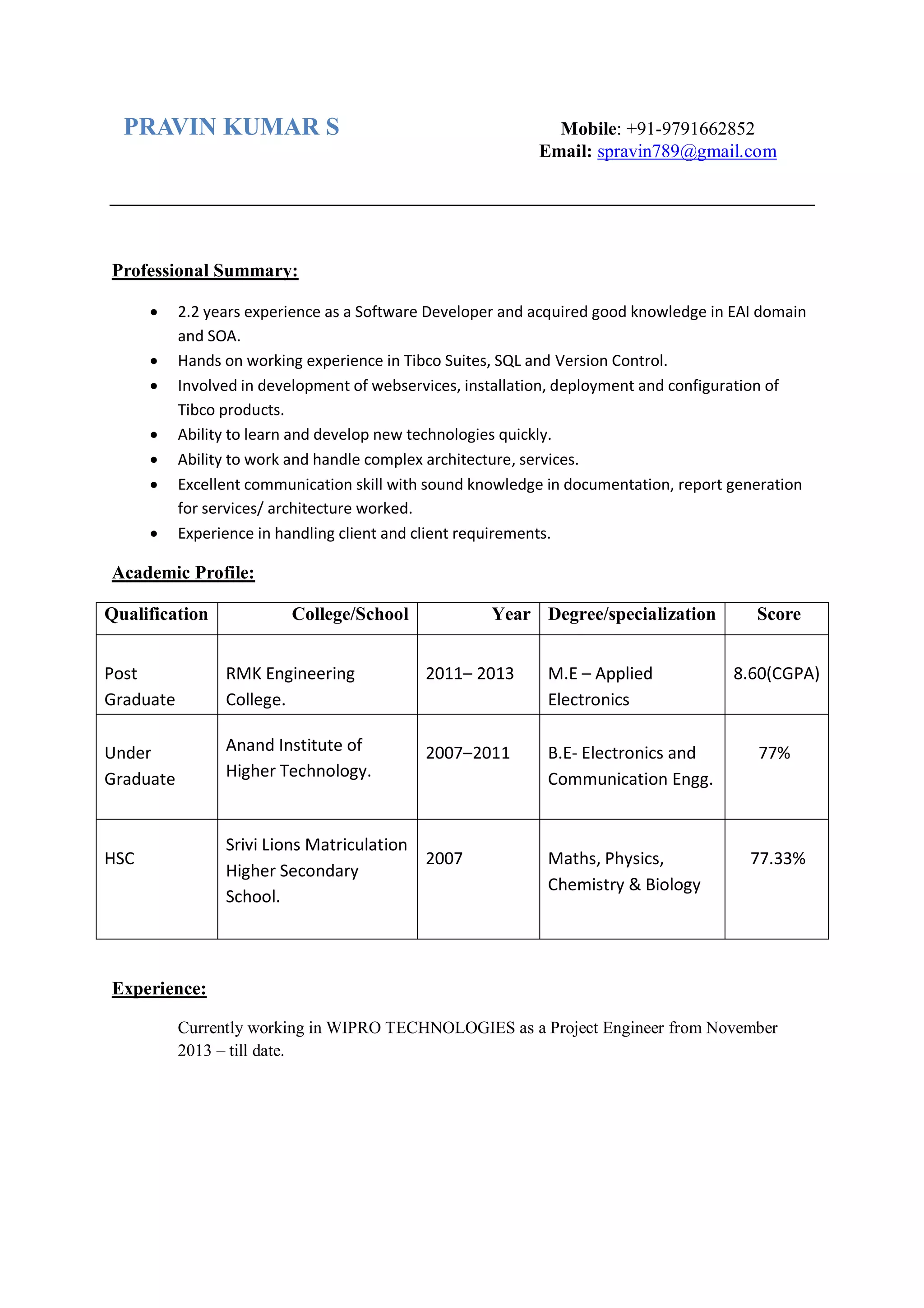 Pravin Kumar Resume | PDF