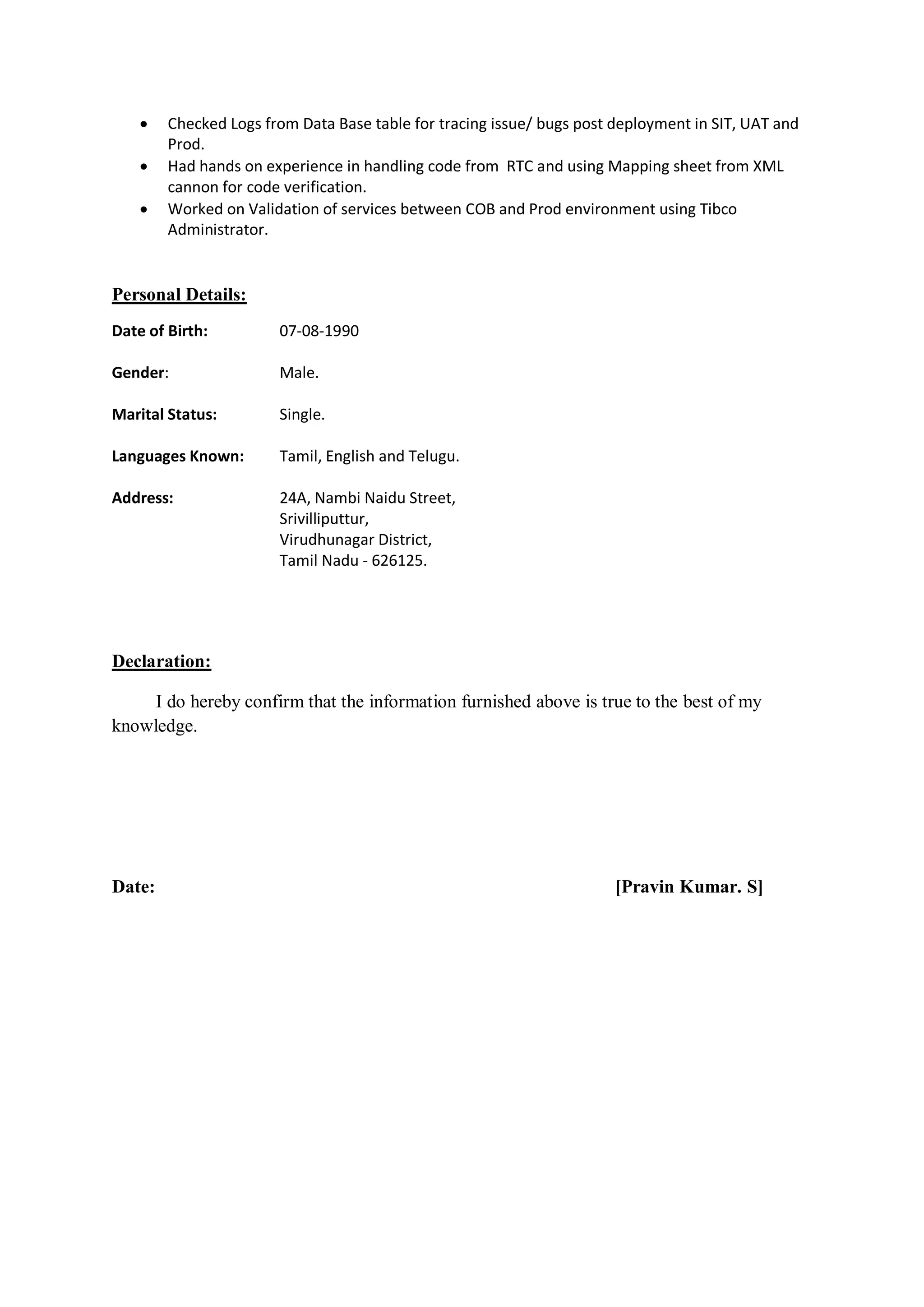 Pravin Kumar Resume | PDF