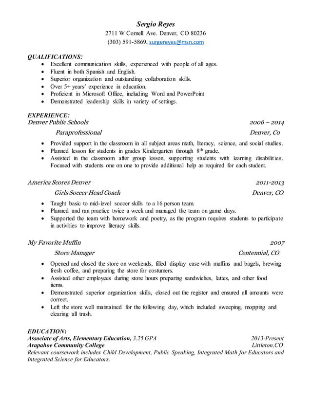 Sergio Reyes Resume 2015 | DOCX | Professional School | Postgraduate Education