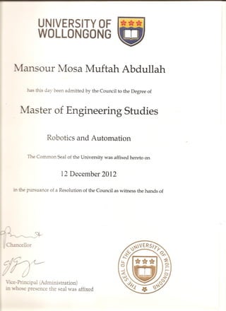 Masters Degree Certificate