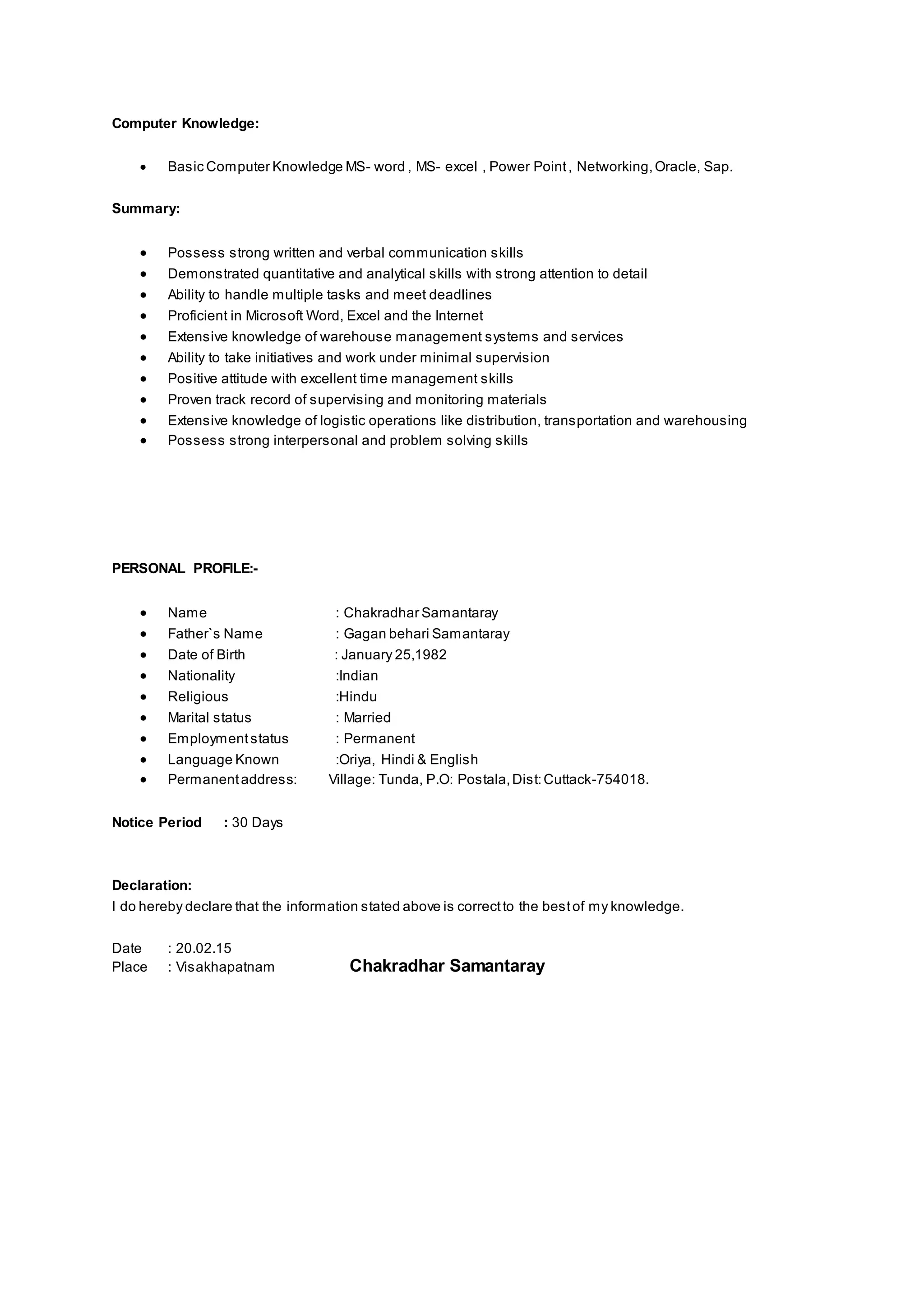 chakradhar cv. | DOCX