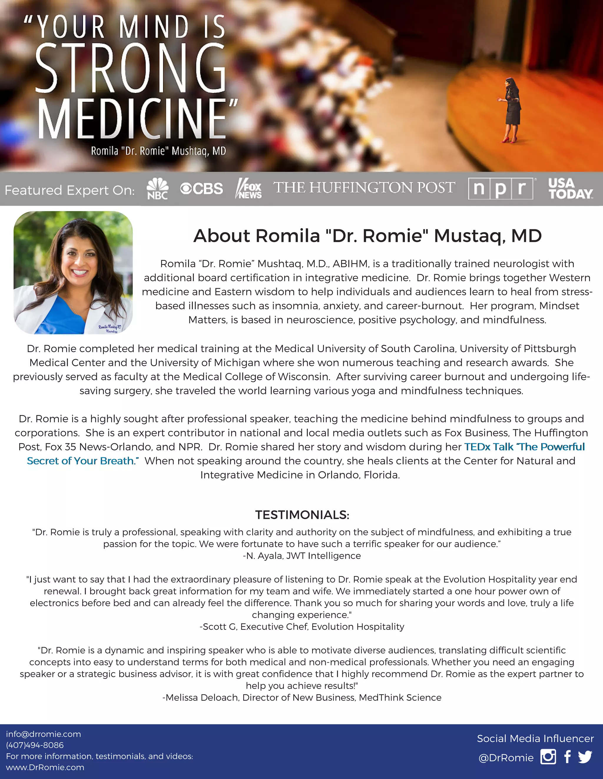 Dr. Romie Speaker Sheet 2016 | PDF