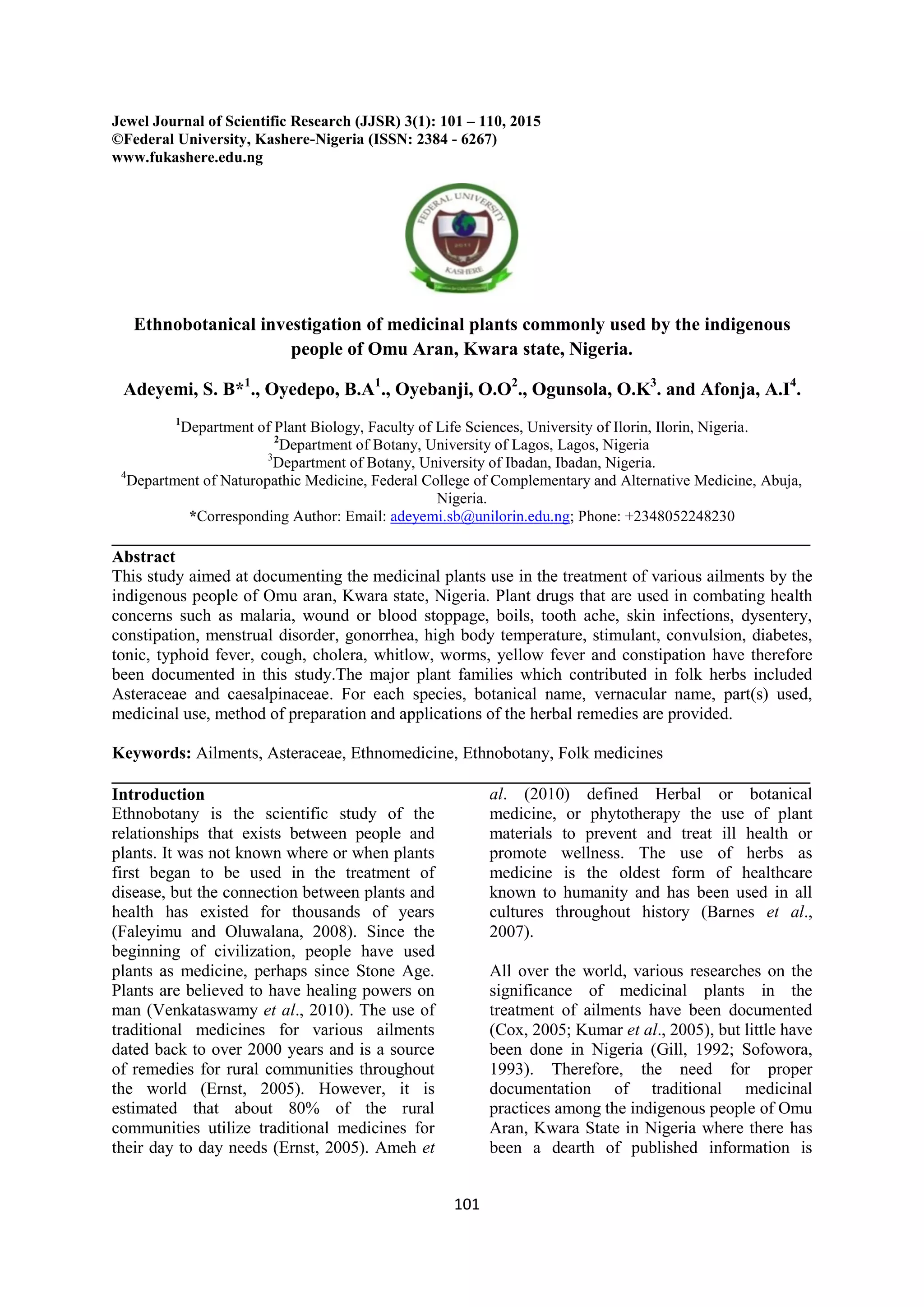 201516 Adeyemi et al (1) | PDF | Herbs and Supplements | Alternative Medicine