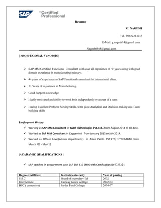 Experienced SAP MM Consultant with 9+ years | PDF