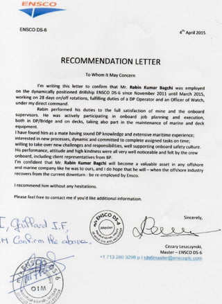 OIM and Master Recommendation letter. | PDF