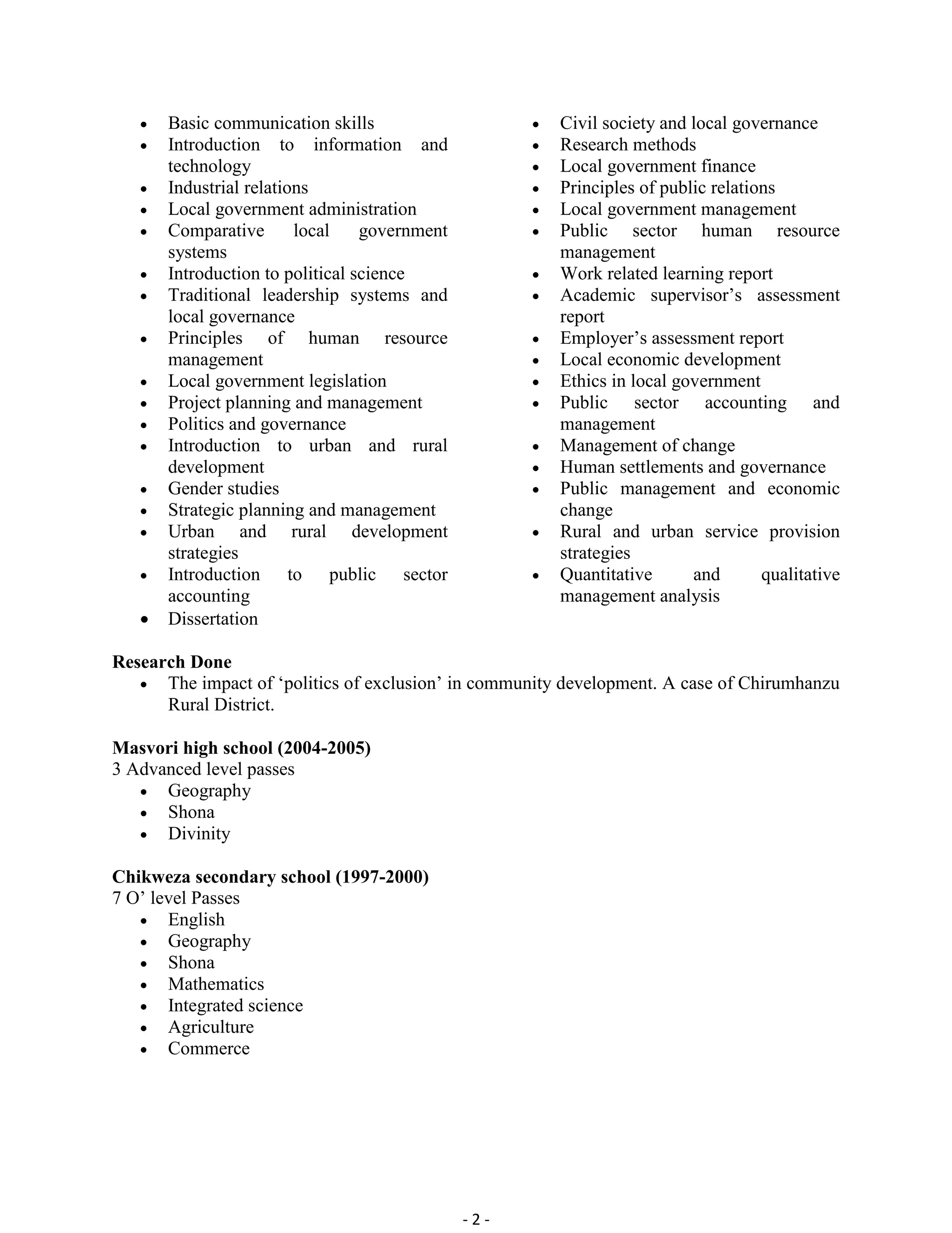 TINOMUVONGA MAPURAZI CV pdf | PDF