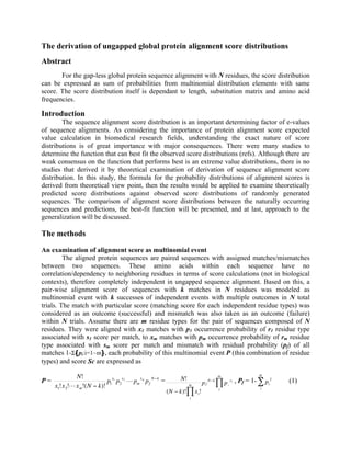The derivation of ungapped global protein alignment score distributions ...