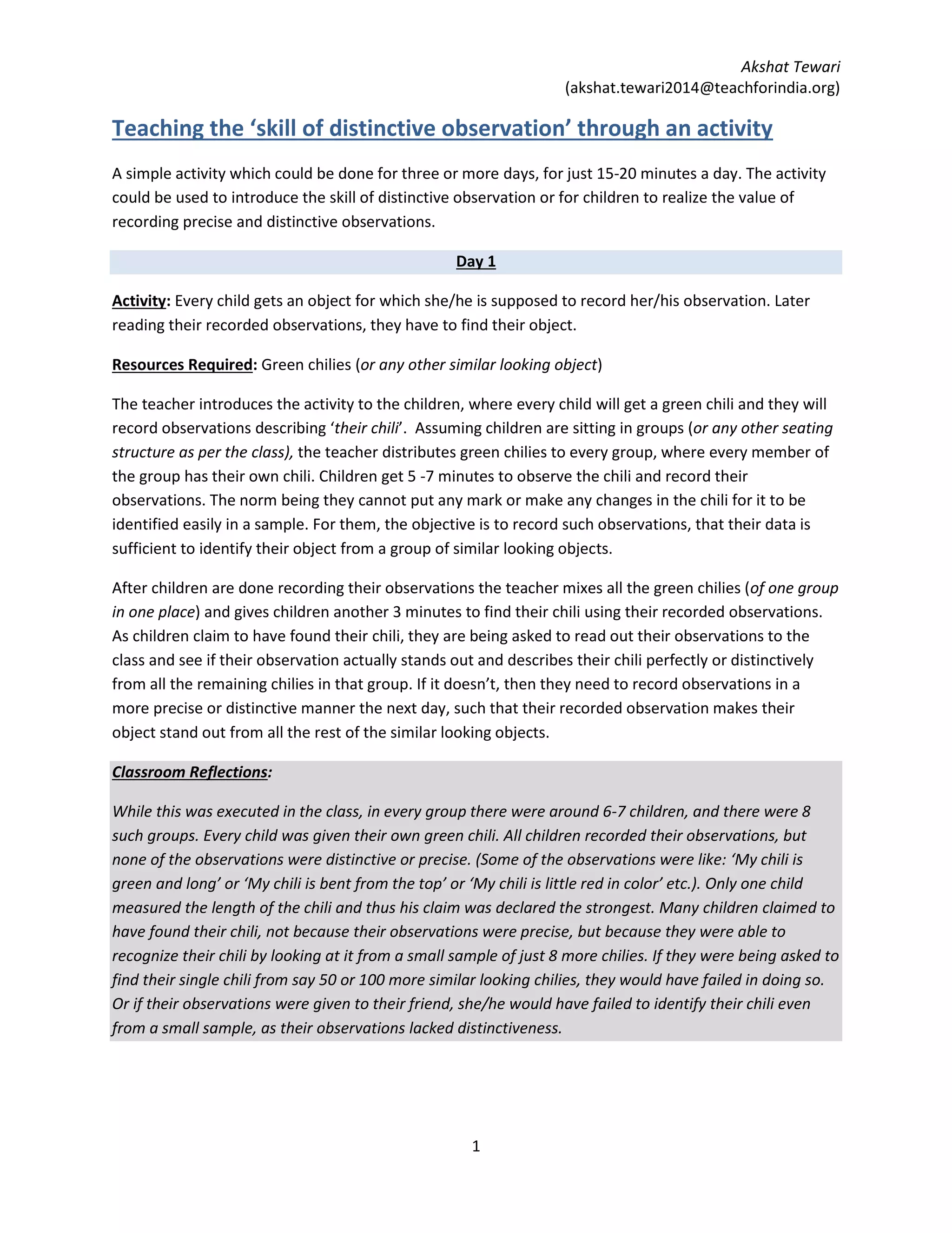 Skill of Observation | PDF