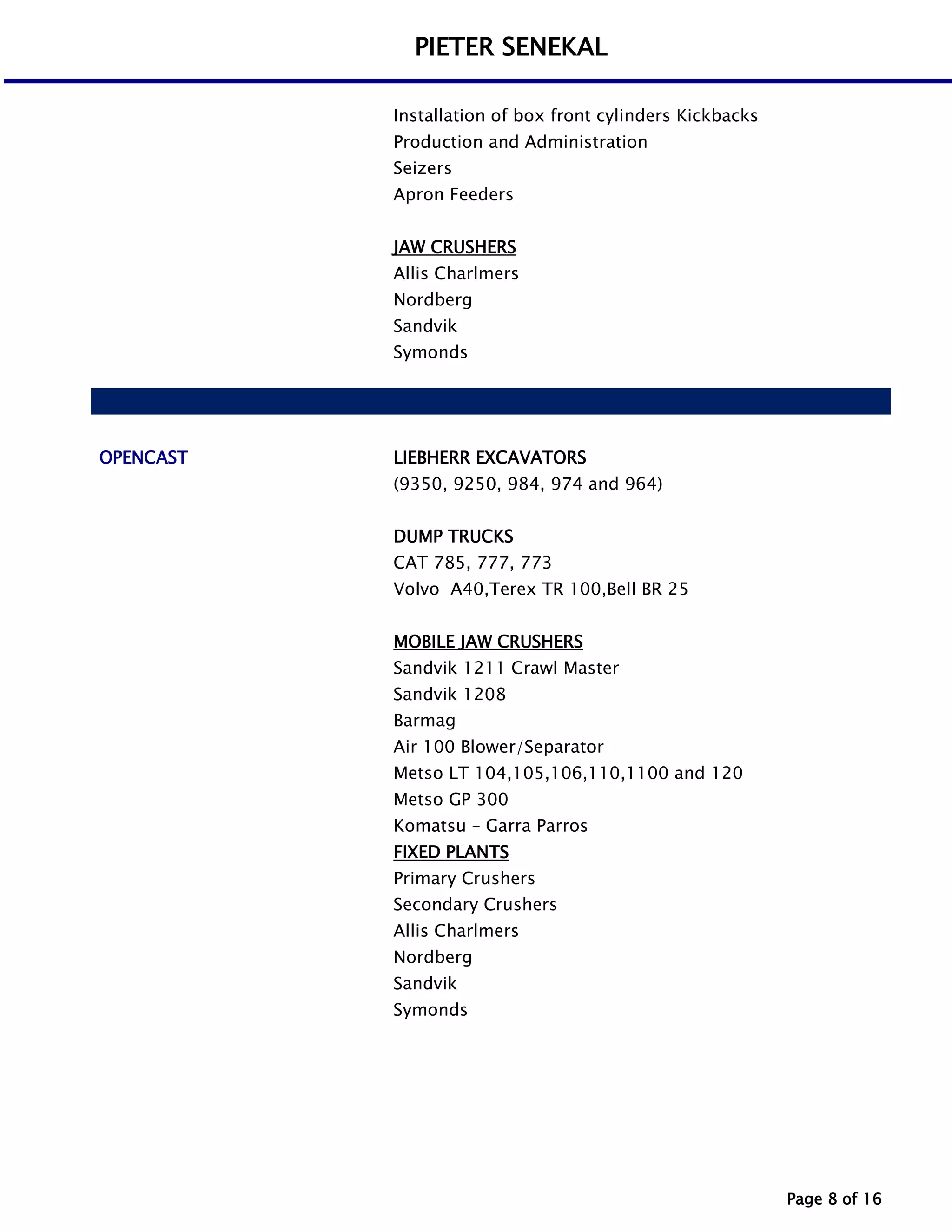 CV Pieter Senekal (October 2016)