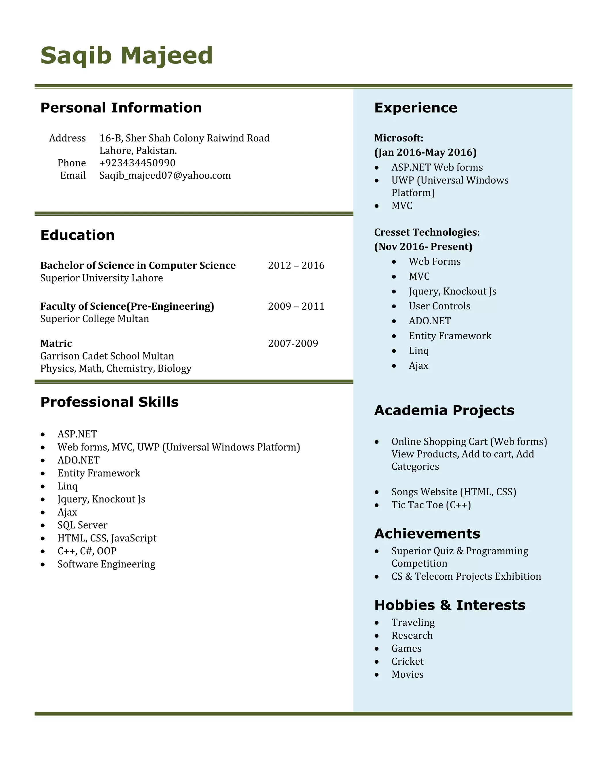 Saqib Majeed(Resume). | PDF