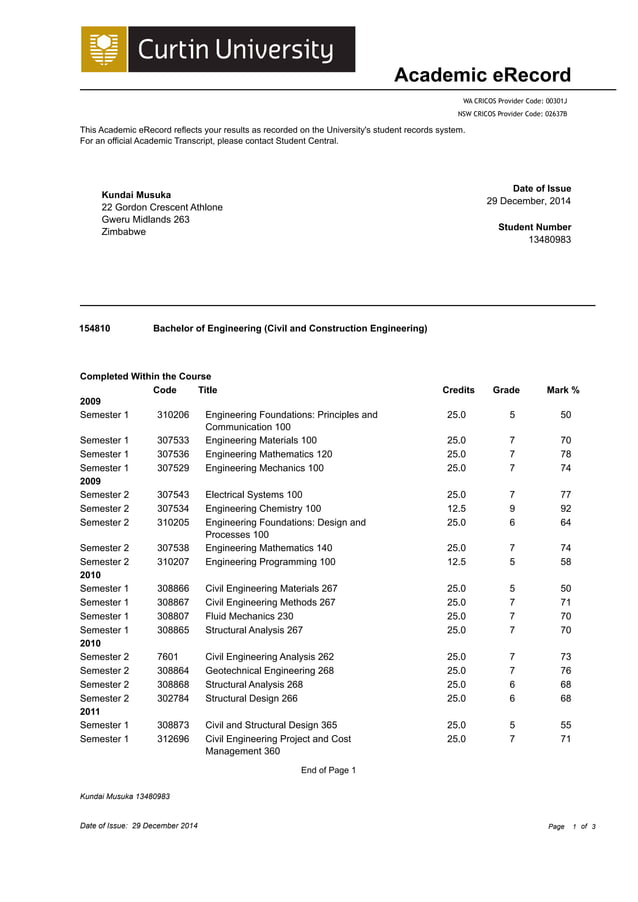 Academic transcript final 2015 | PDF | Undergraduate Education ...