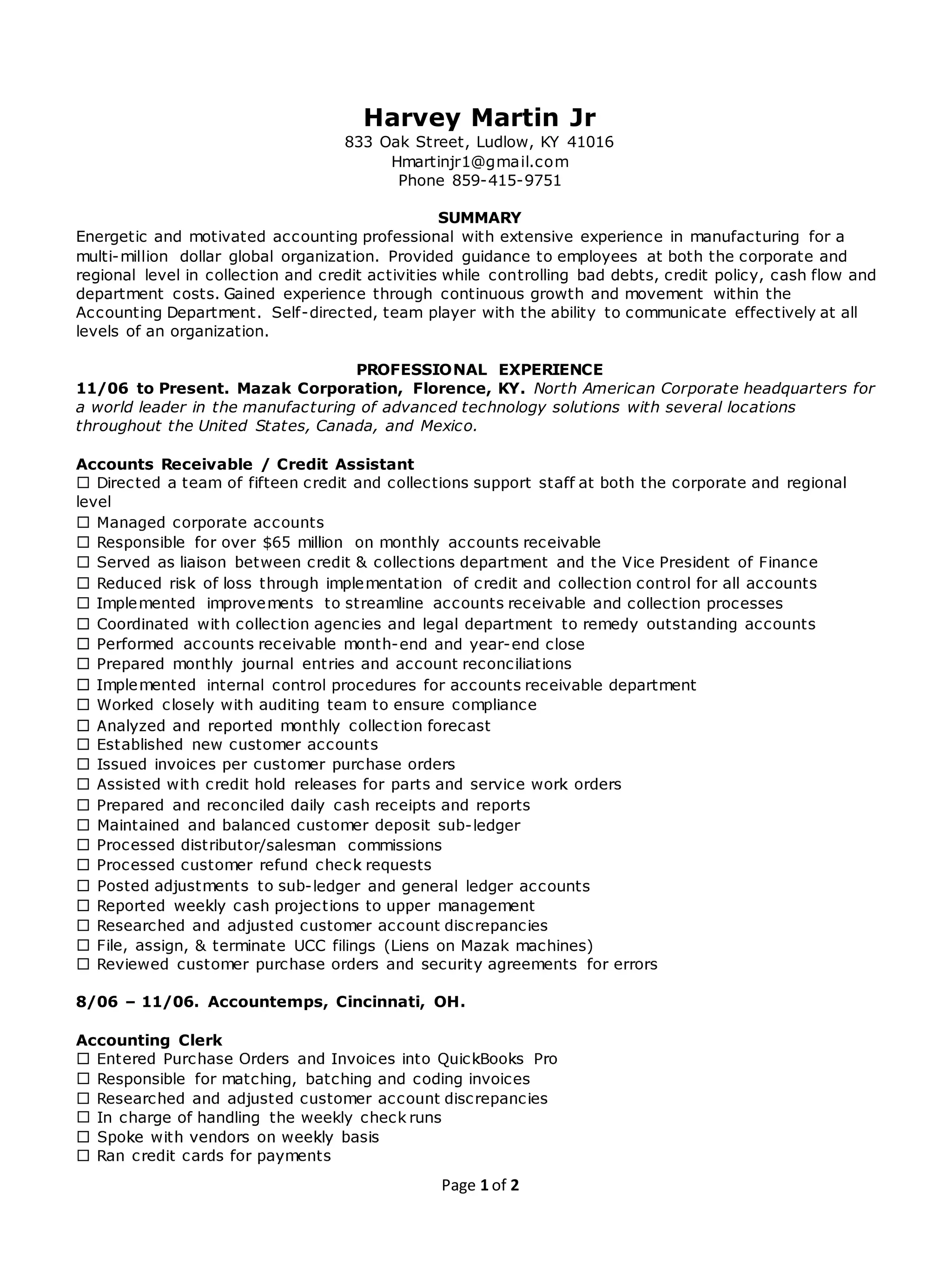 Harvey Martin Jr Resume | PDF