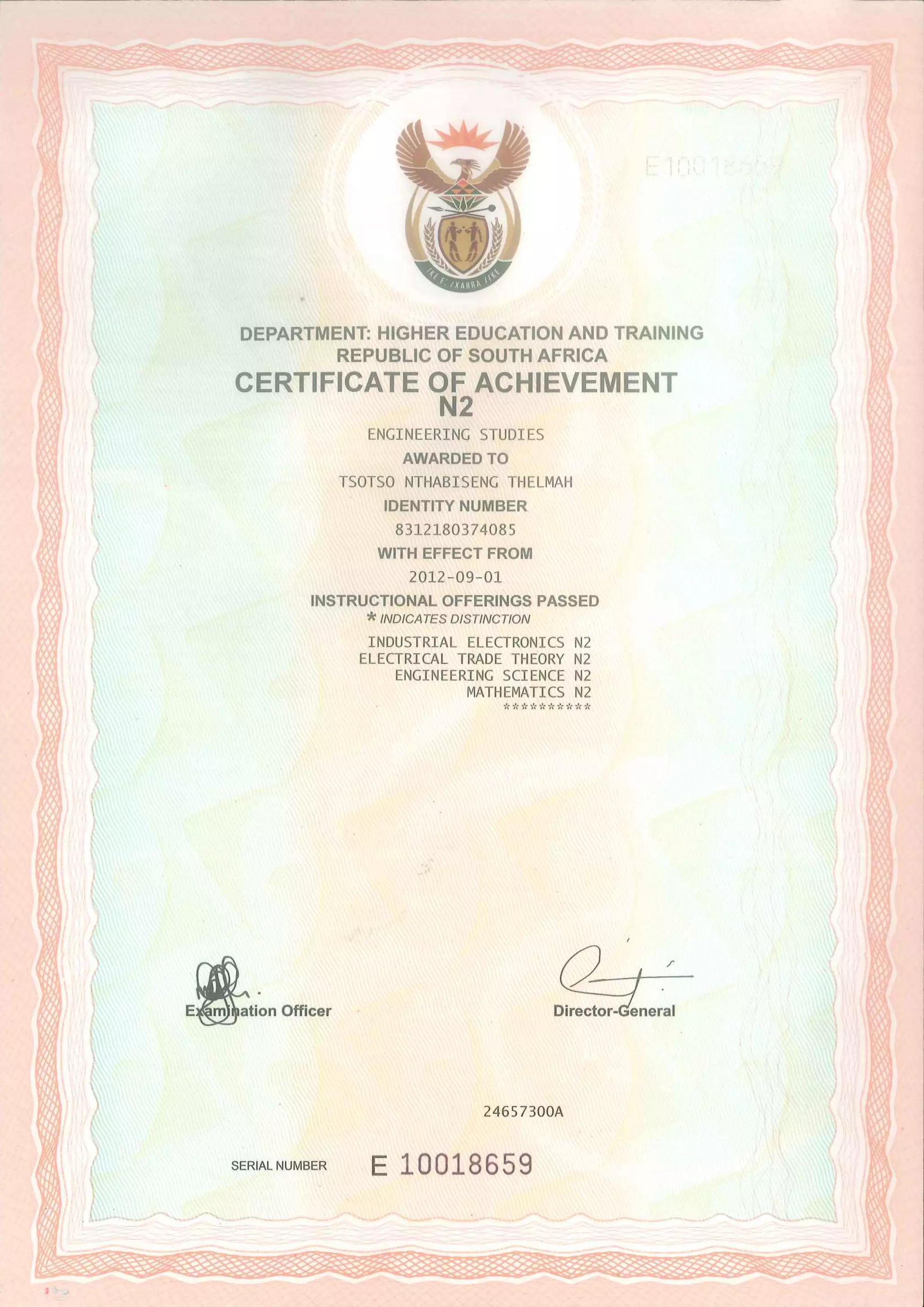 NT Tsotso-Tladi Certificates | PDF