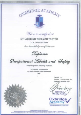 NT Tsotso-Tladi Certificates | PDF