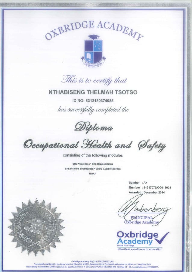 NT Tsotso-Tladi Certificates | PDF