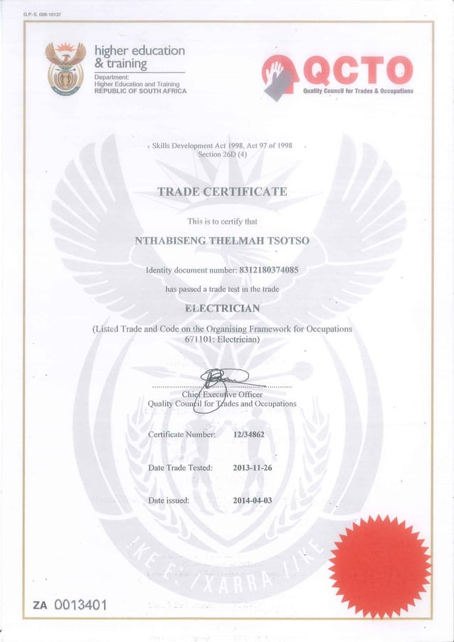 NT Tsotso-Tladi Certificates | PDF