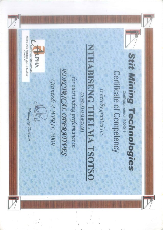 NT Tsotso-Tladi Certificates | PDF