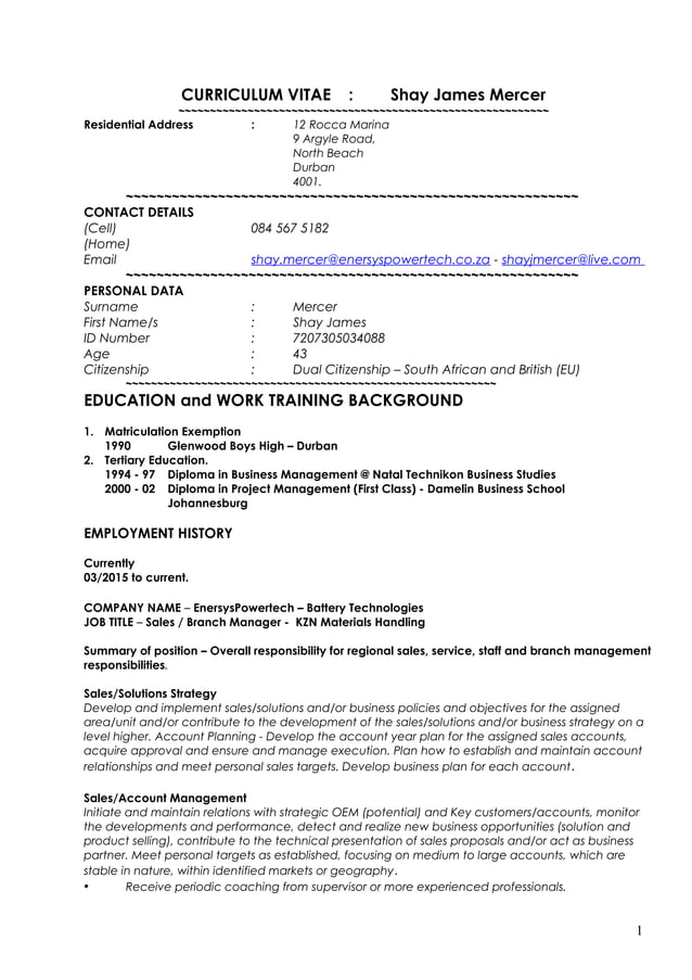 Resume_ShayMercer_Ver4 | DOC | Sales | Business