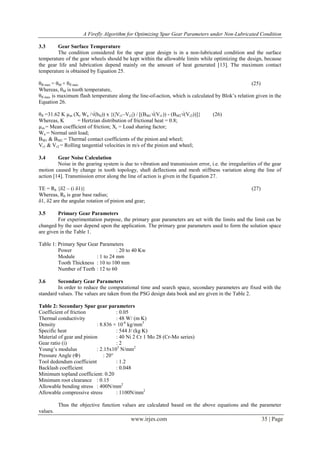 A Firefly Algorithm for Optimizing Spur Gear Parameters Under Non-Lubricated Condition | PDF