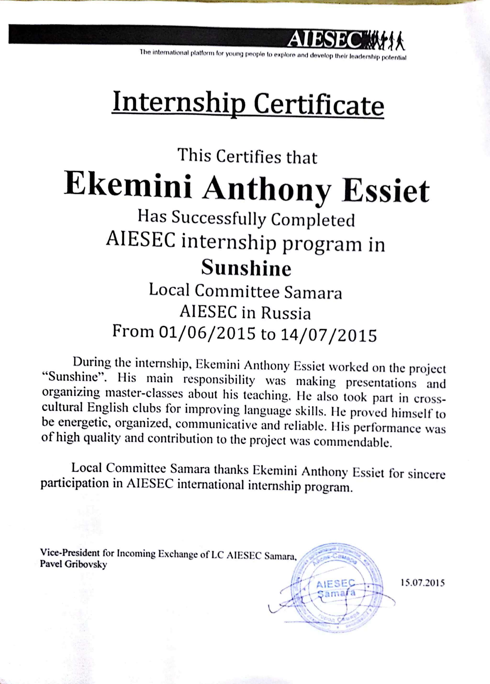 AIESEC certificate | PDF