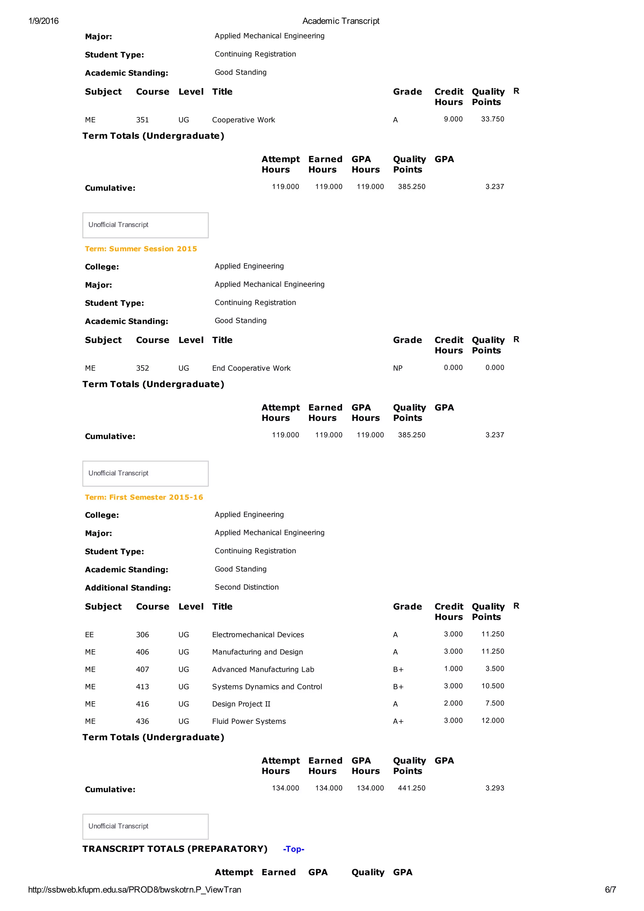 Abdulaziz alrajeh Academic Transcript | PDF