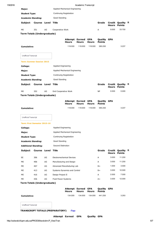 Abdulaziz alrajeh Academic Transcript | PDF | Undergraduate Education | College Education