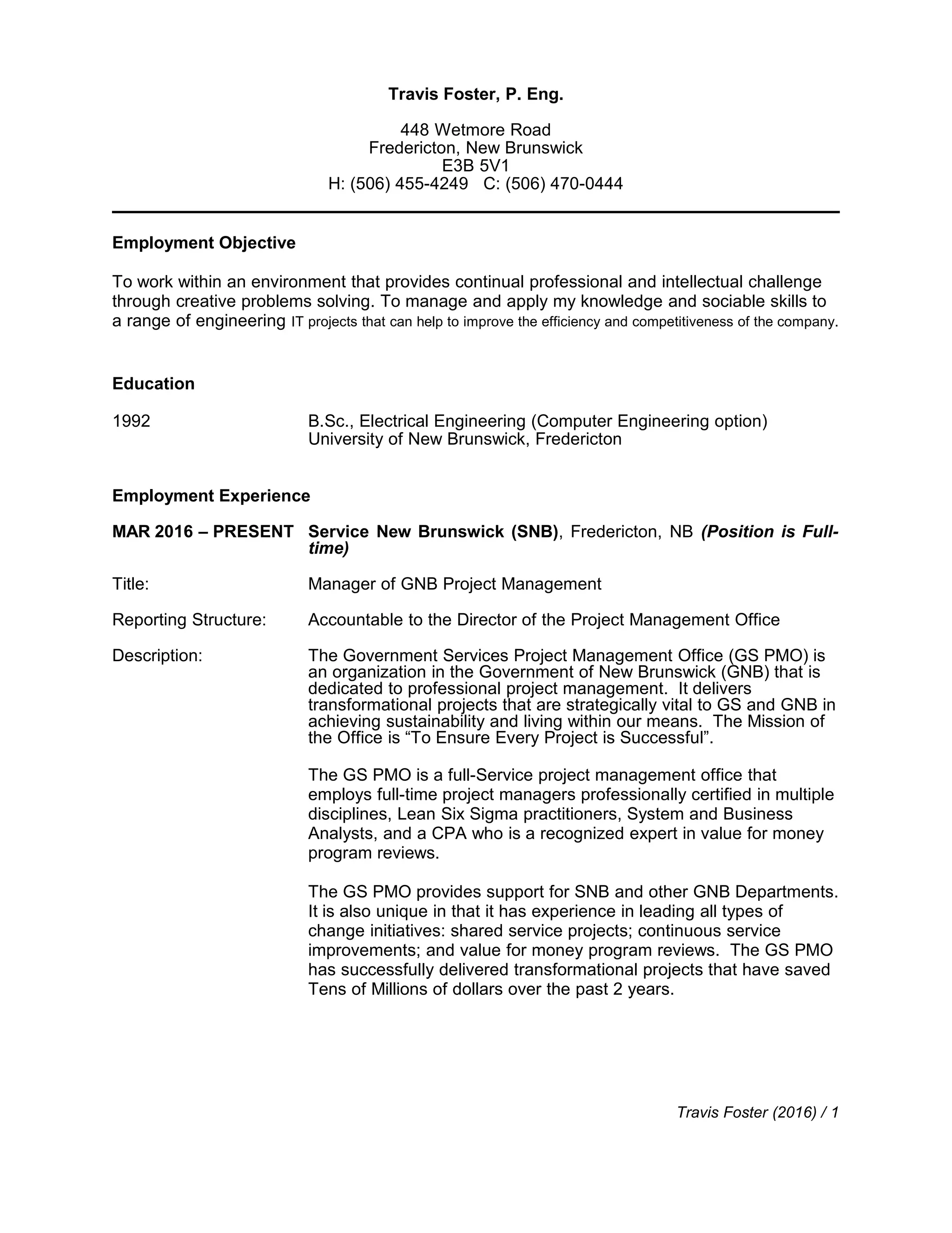 Travis_Foster_PEng Resume (2016) | DOC