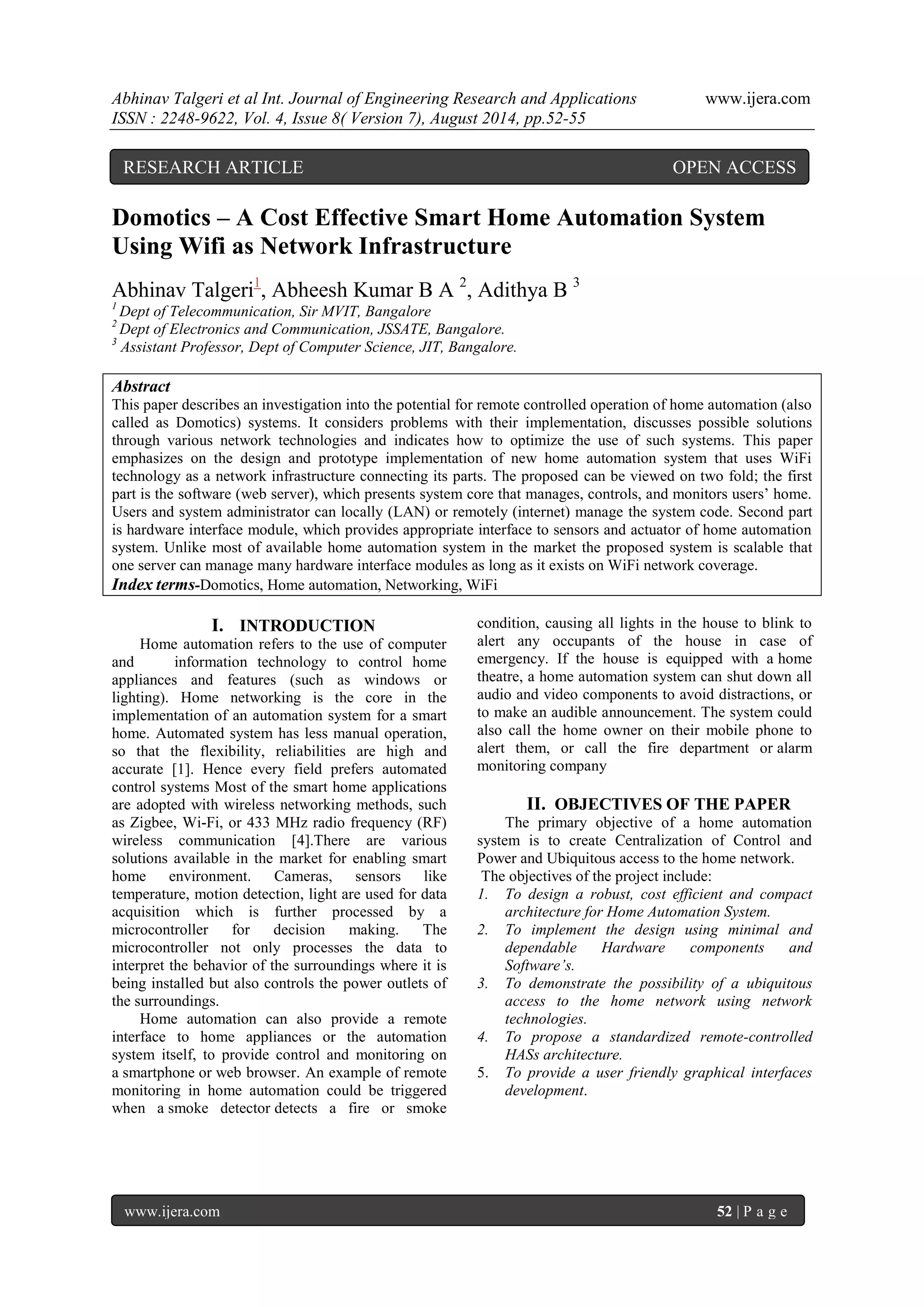 Domotics – A Cost Effective Smart Home Automation System Using Wifi as ...