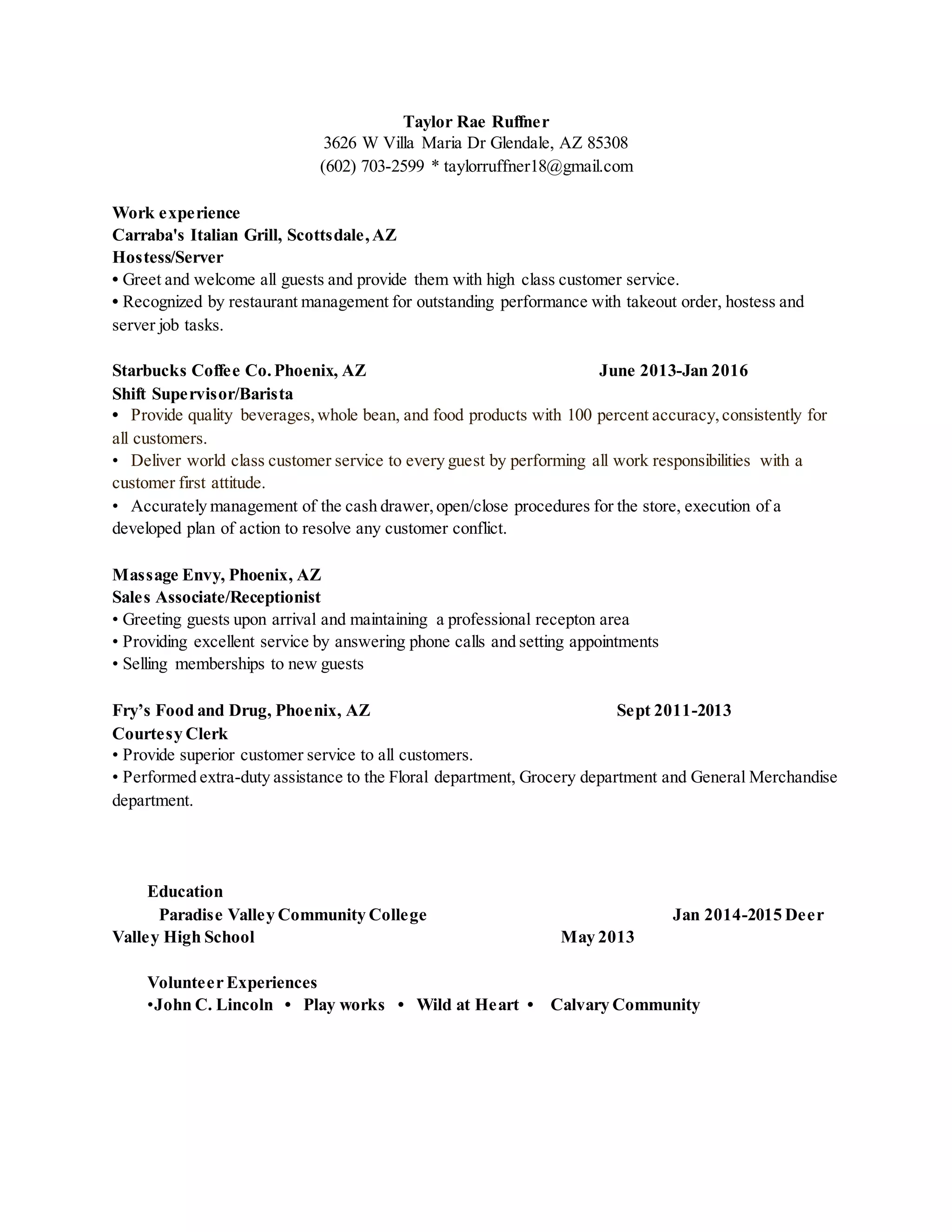 RESUME-TaylorRuffner | DOCX | Business | Business and Finance
