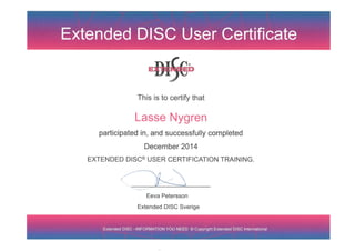 Extended DISC User Certificate | PPT