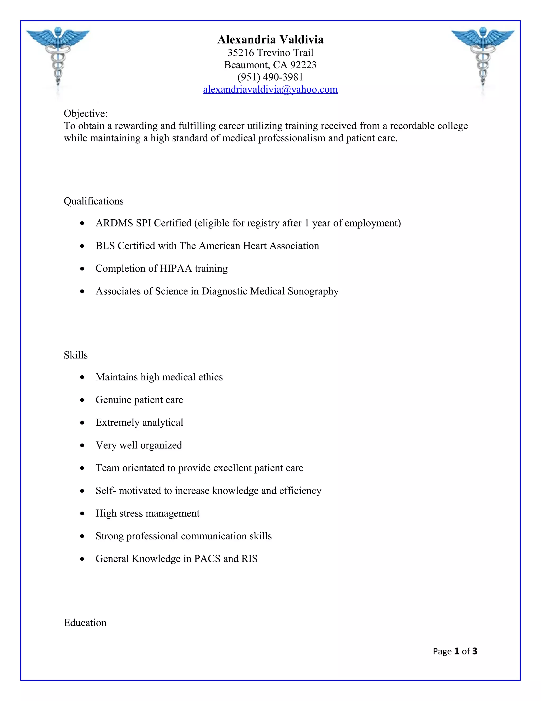Resume- Alexandria V. DMS | DOC | Healthcare Industry | Industries