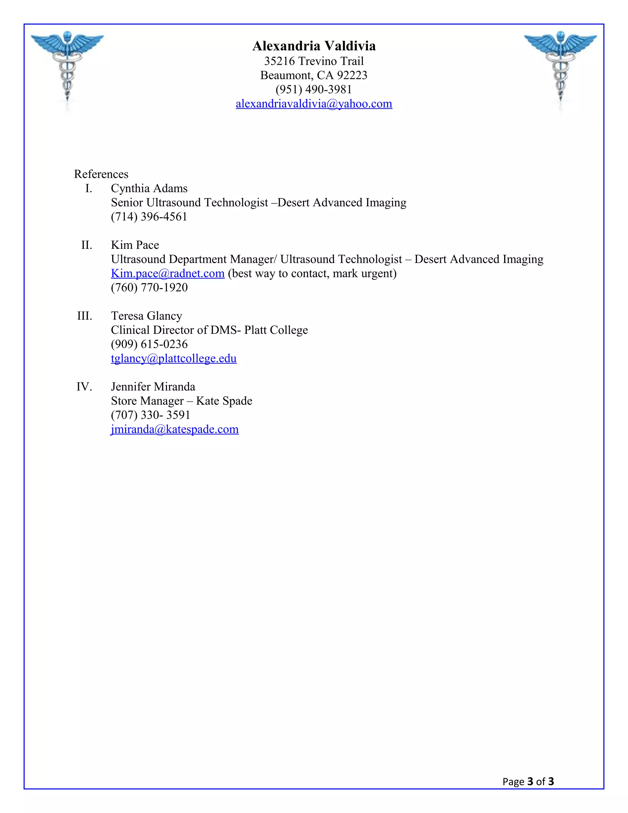 Resume- Alexandria V. DMS | DOC | Healthcare Industry | Industries