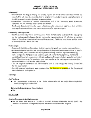 KIR February Progress Report | DOC | Substance Abuse | Diseases and ...