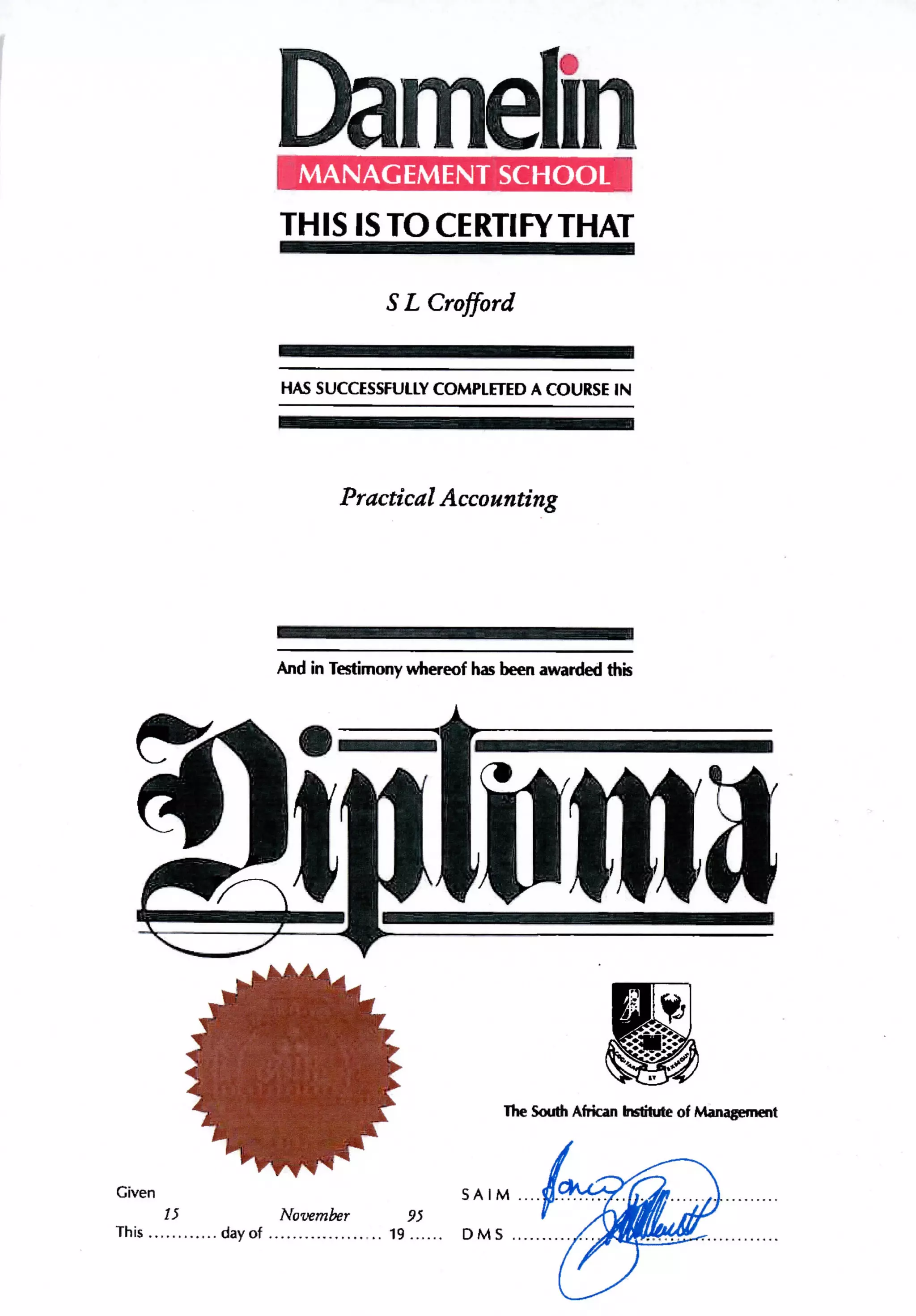 Damelin Certificate | PDF