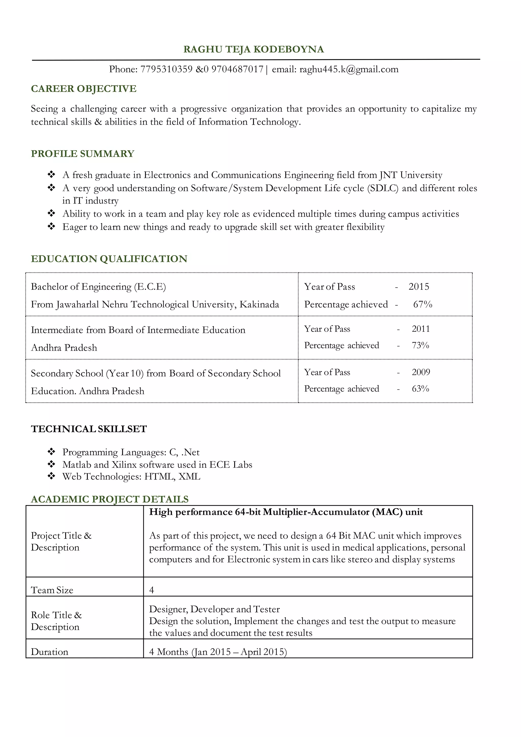 RaghutejaResume | DOCX | Education