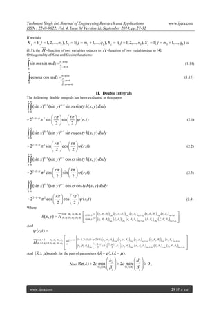 On Some Double Integrals of H -Function of Two Variables and Their Applications | PDF | Physics ...