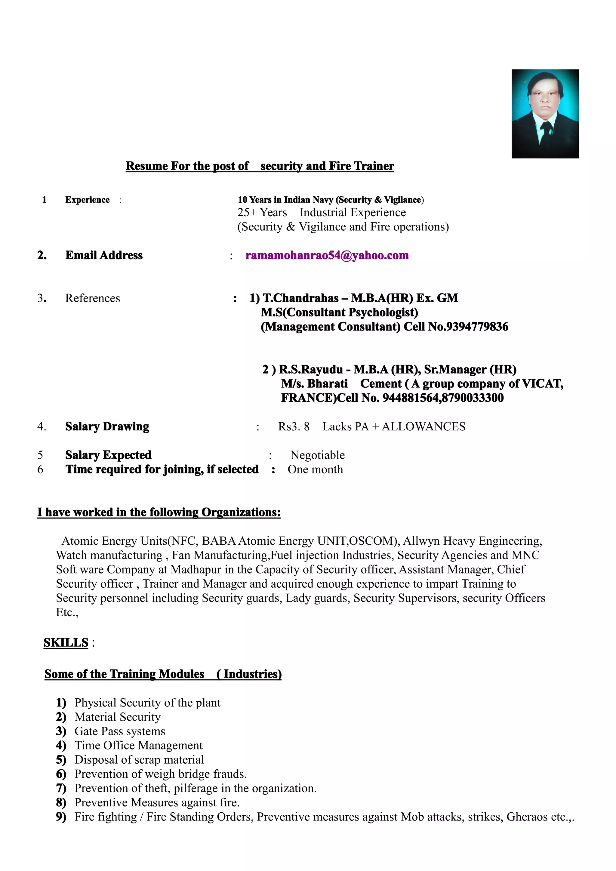 MOHAN RAO RESUME | PDF | Home Security | Home & Garden