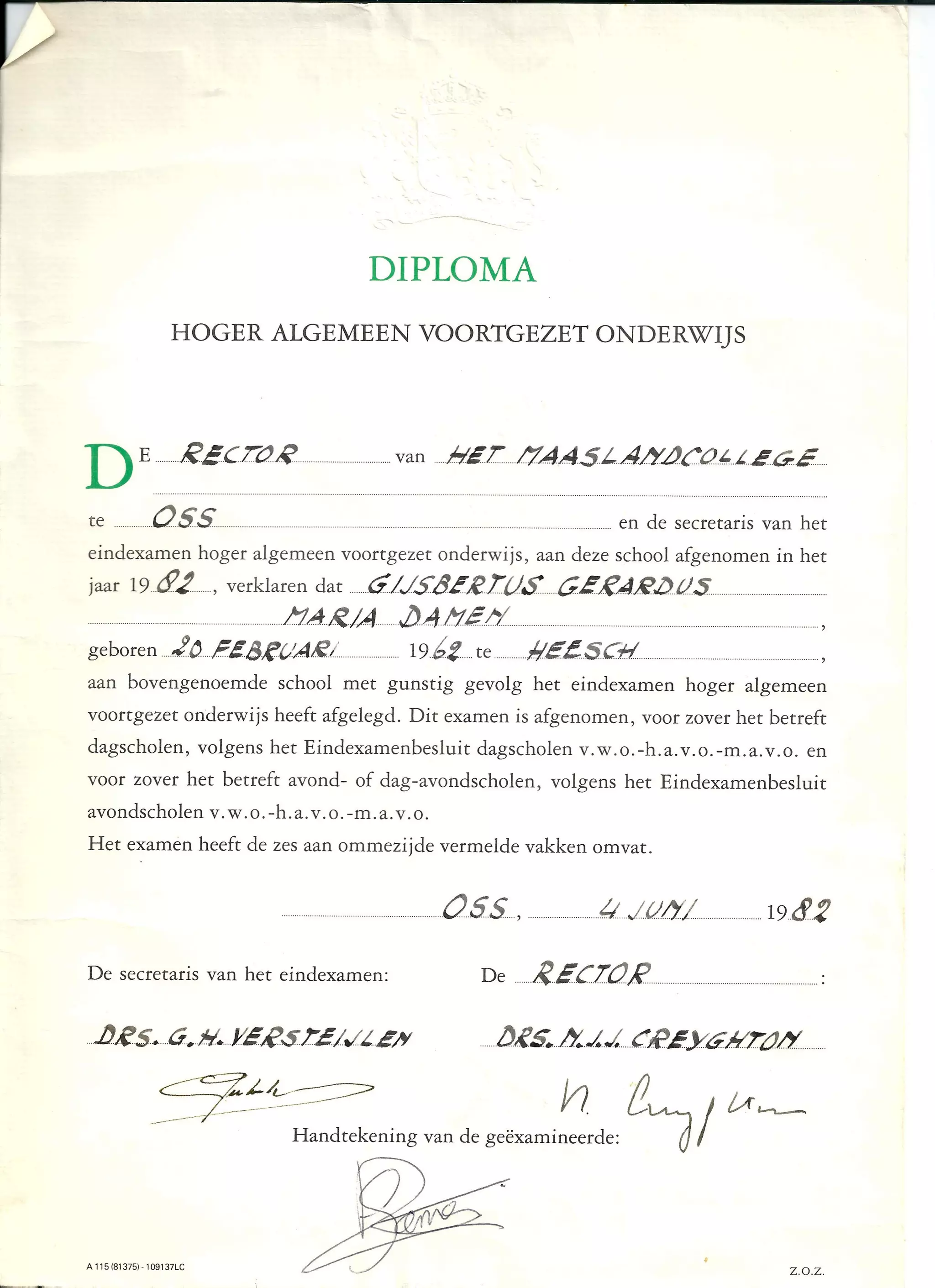 scan HAVO diploma 1982 | PDF