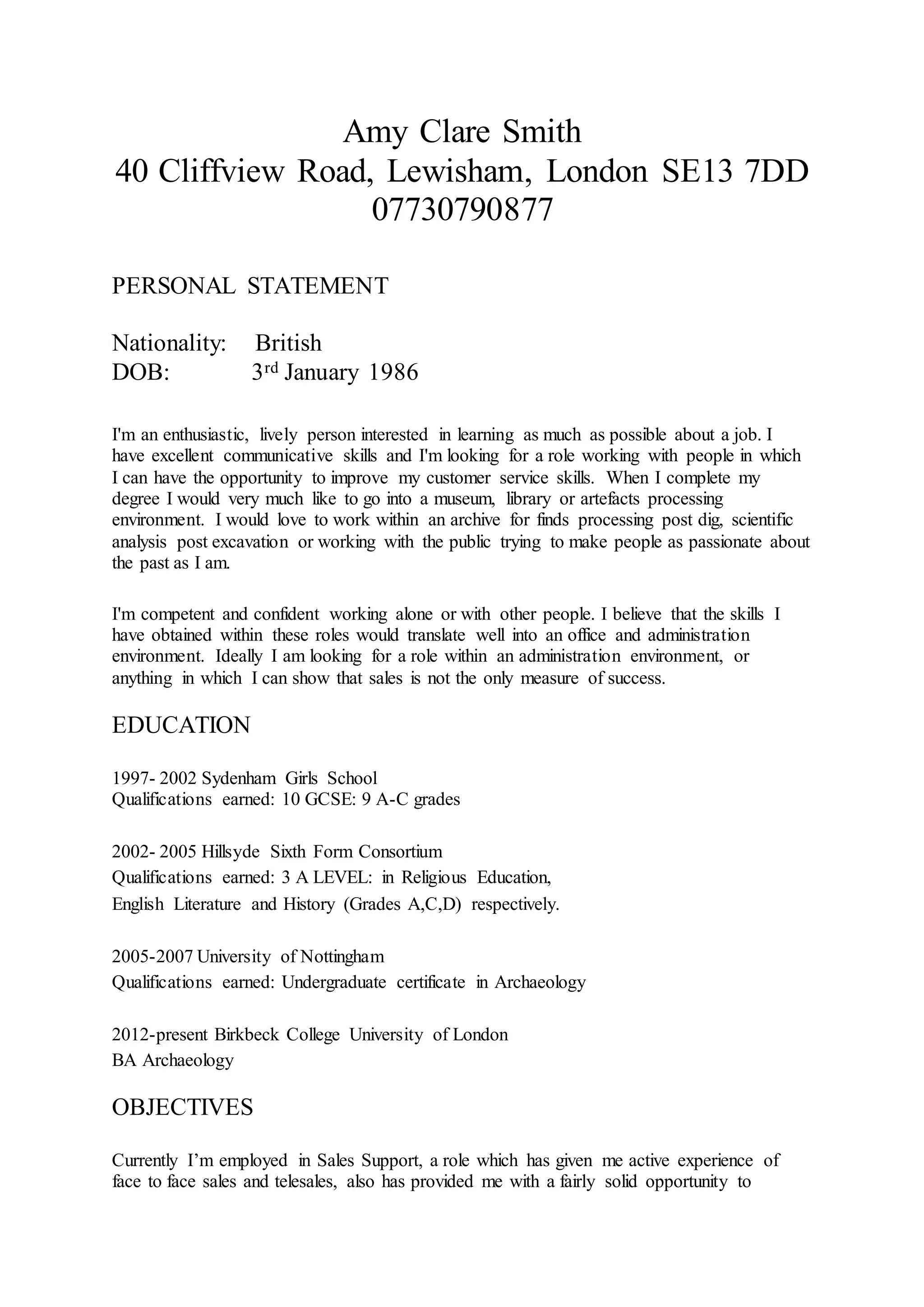 Amy Clare Smith CV | DOCX