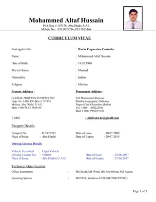 altaf resume work preparation | DOC