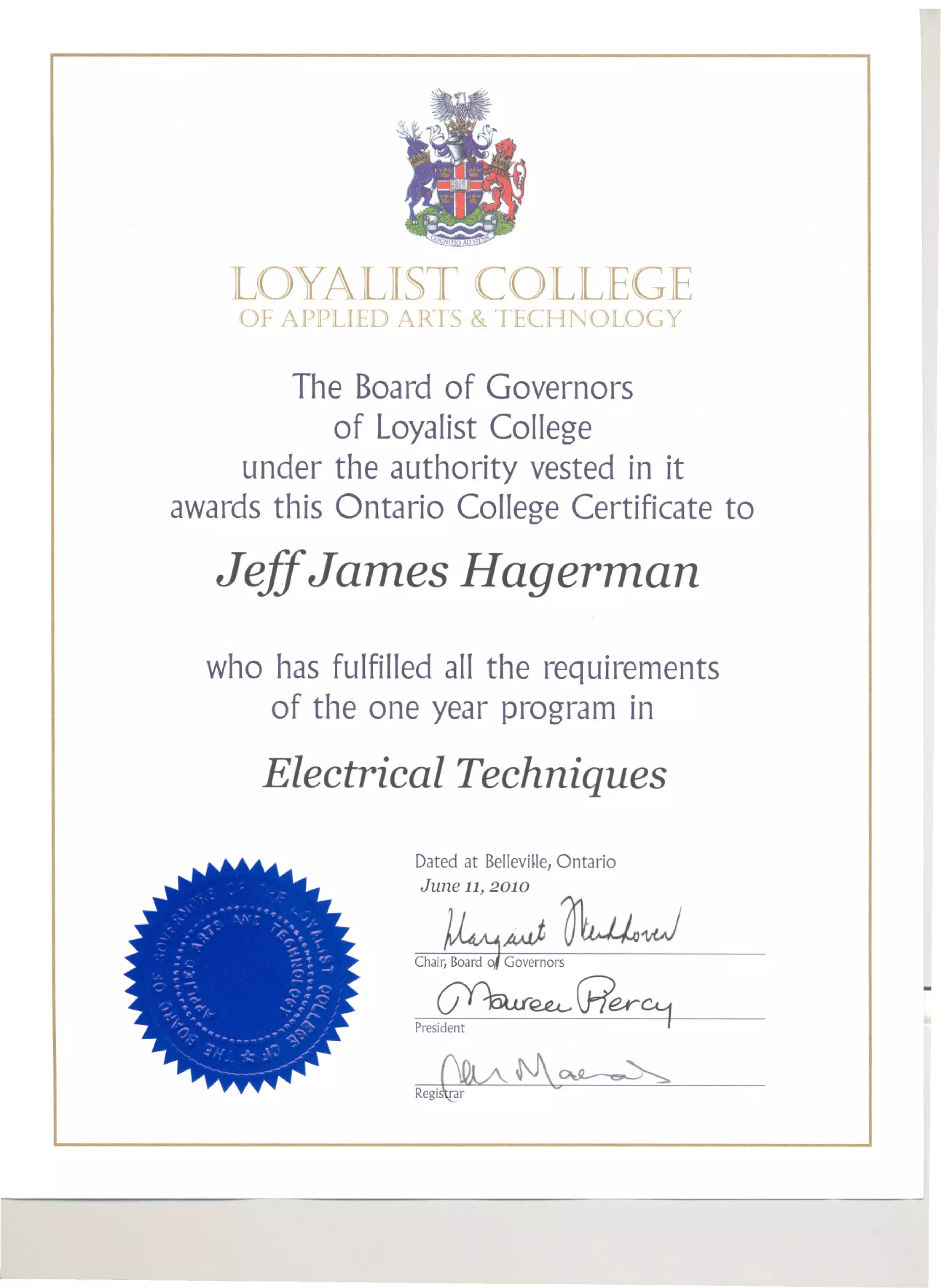 JEFF Electrical Certificate | PDF