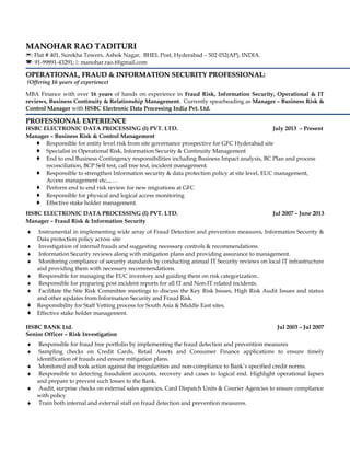 MANOHAR RAO T - Risk Role | PDF