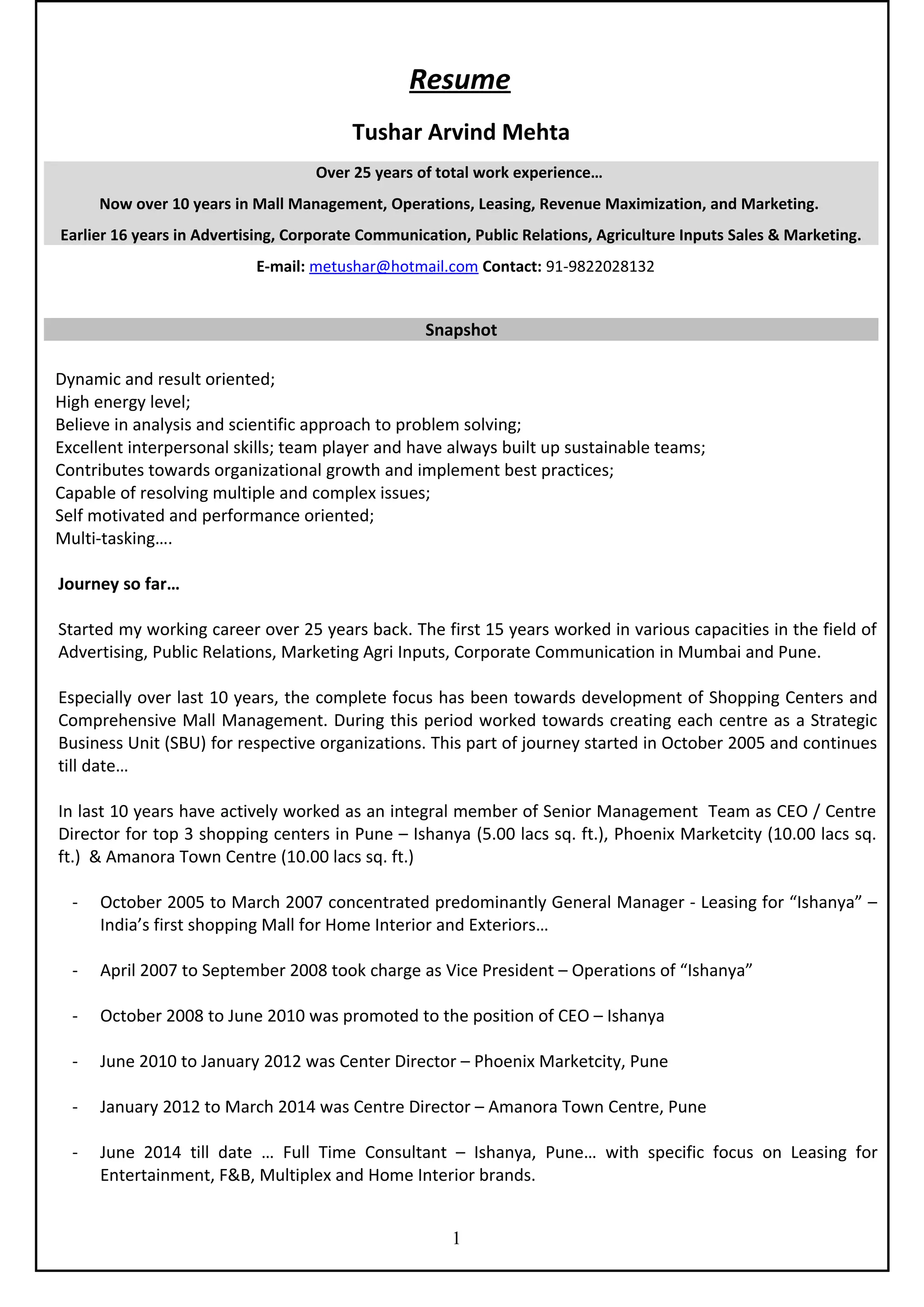 Tushar Mehta - Resume | PDF