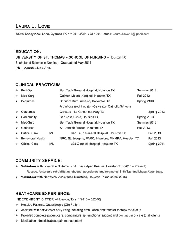 Laura Love Resume Grad BSN | DOC | Healthcare Industry | Industries