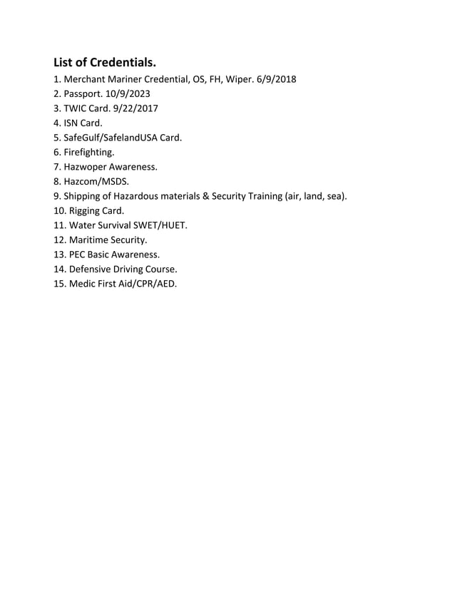 List of Credentials 2 | PDF
