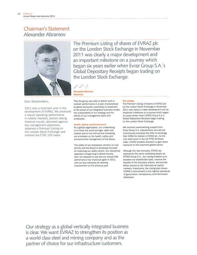 Evraz plc 2011 Chairman's Statement Referencing the New Leaders Program ...