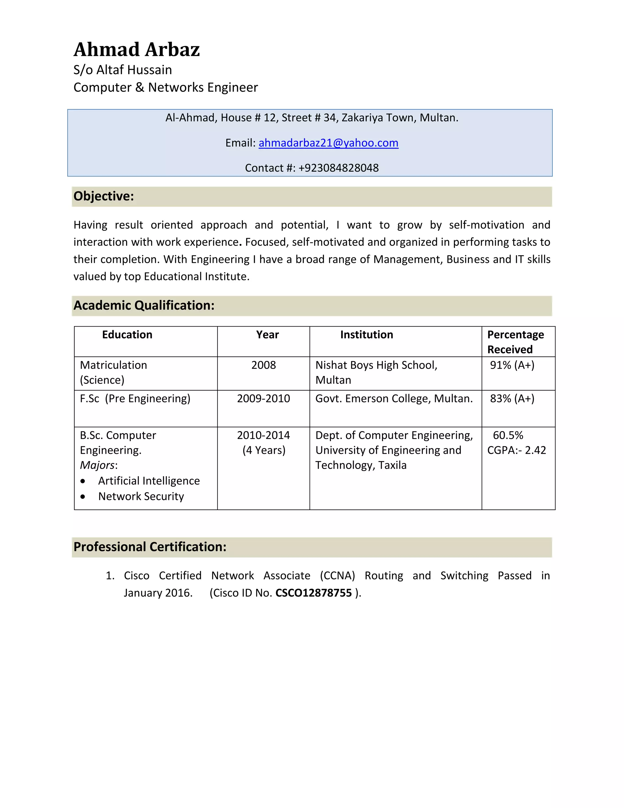 Ahmad Arbaz CV updated | PDF